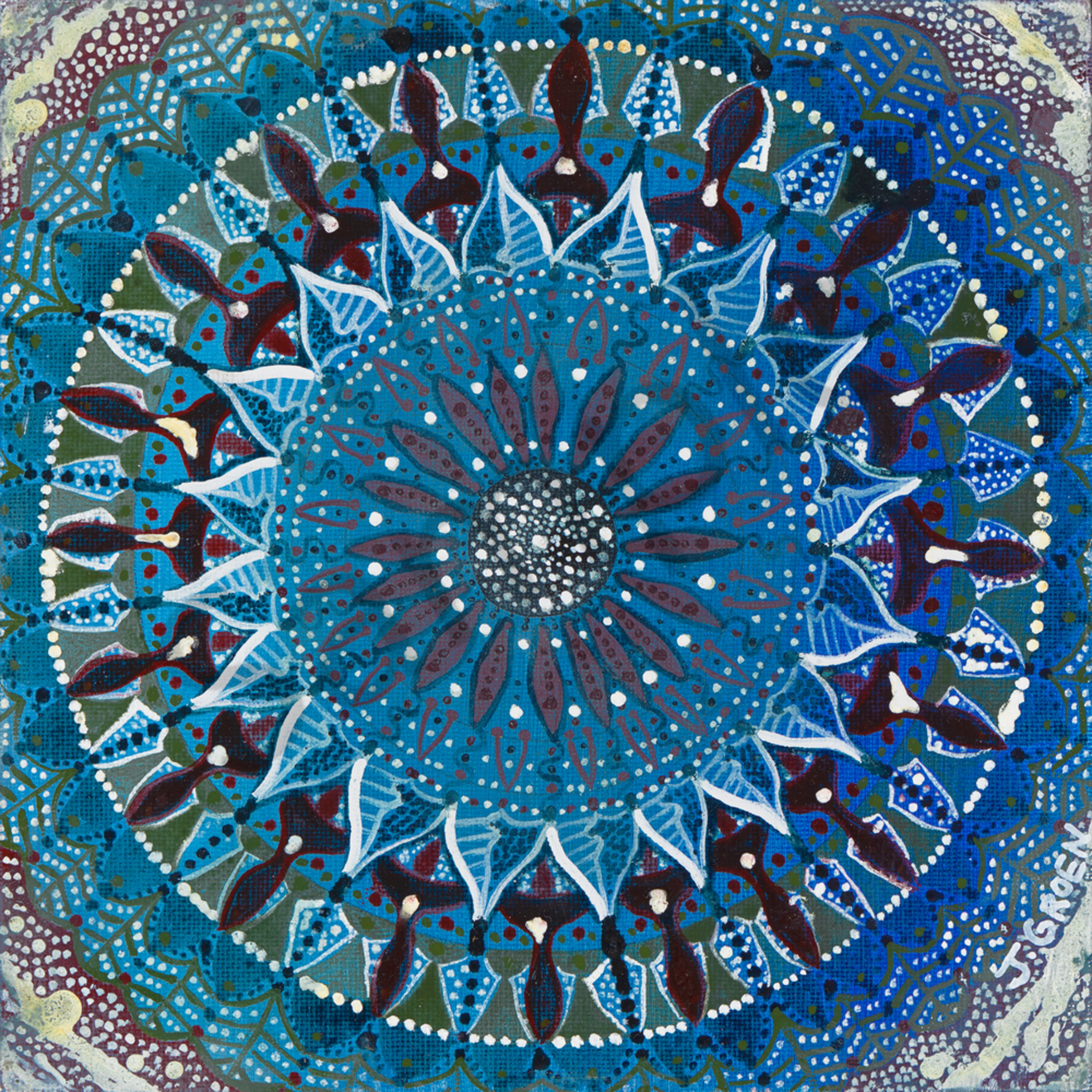 Art painting, Blue Mandala by Jennifer L Groen.