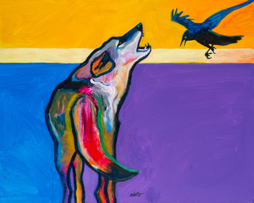 wolf drinking water drawing