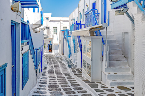 Art Print Mykonos Greece Cobbled Streets of Mykonos