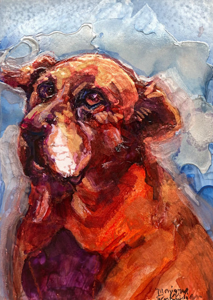 "Red Dog Portrait" animal art alcohol ink painting of a beloved red ...