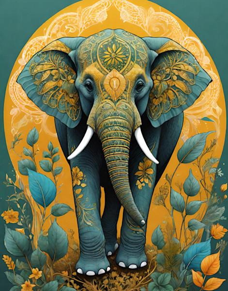 Golden Blue Elephant Art | Joan of Angels