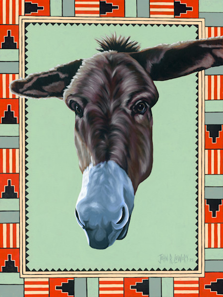 Donkey paintings with Hopi inspired design, for sale as art prints.