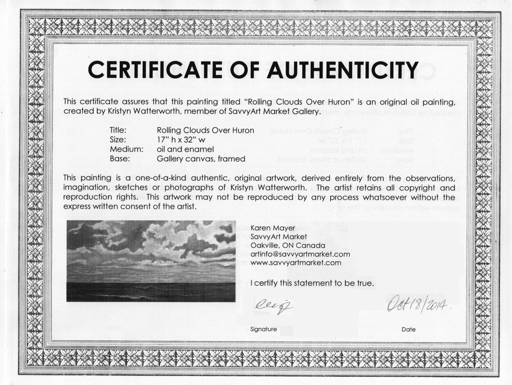 SAMPLE Certificate Of Authenticity For Originals SAMPLE Certificate Of Authenticity For Originals