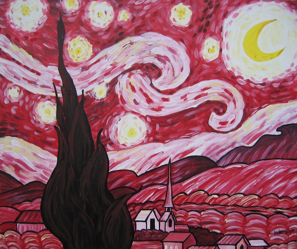 Red Starry Night Art | a.dawn art