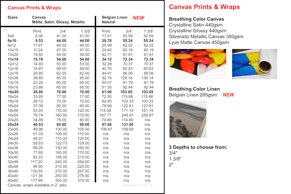 Pricing Printing Prices Canvas Printing Prices Fine Art And